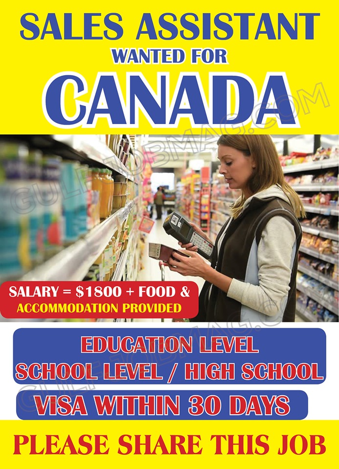 Sales Assistant wanted for CANADA - Gulf Job Mag