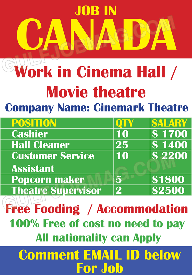Work in Cinema hall in Canada - Gulf Job Mag